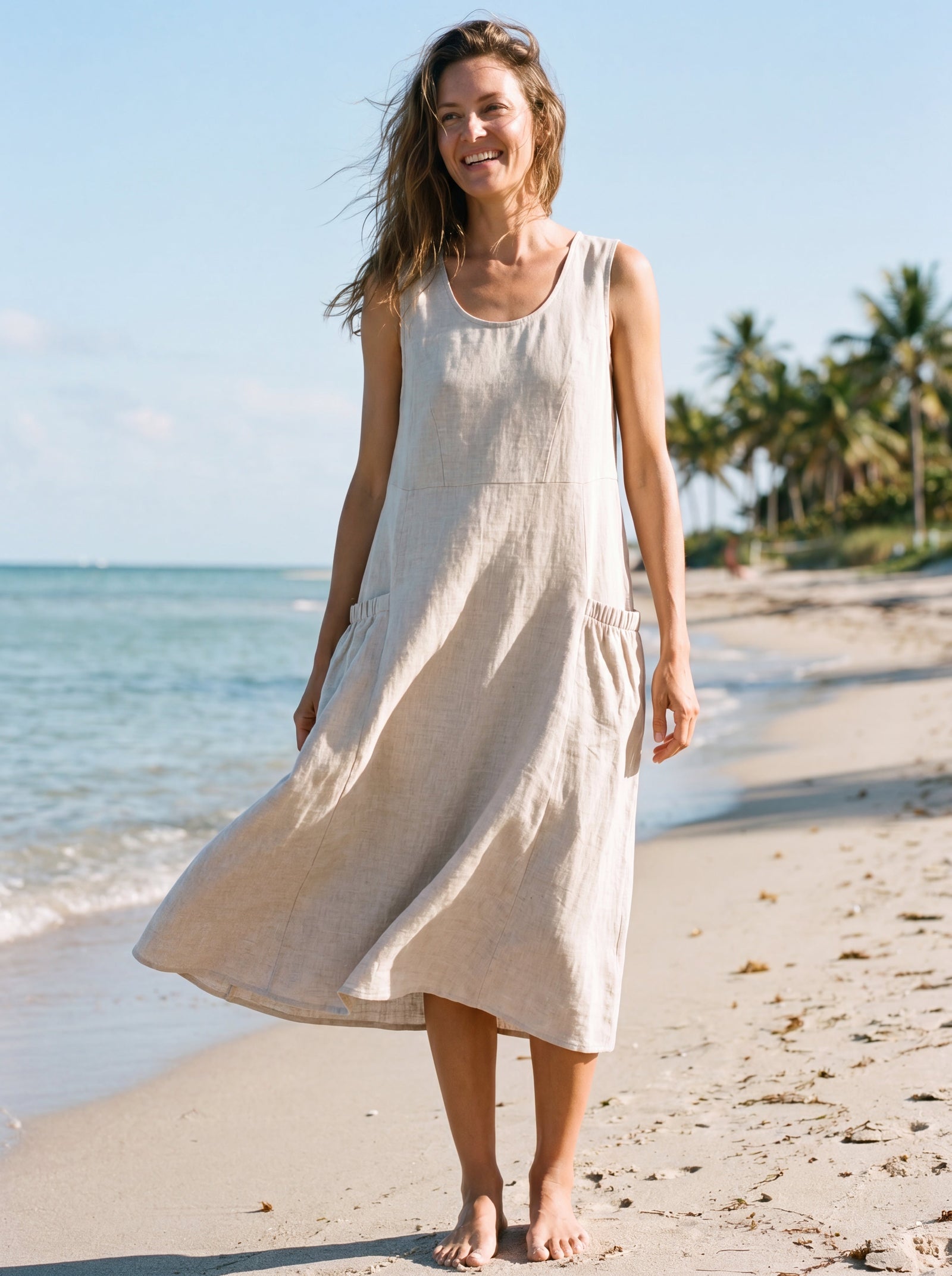 100% Linen Swing Beach Tank Dress GIANA – Airefinery